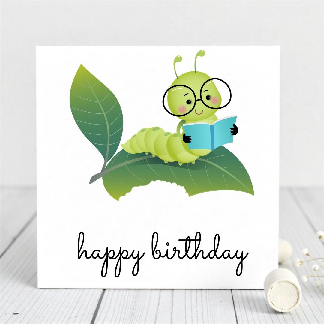 Caterpillar Bookworm Birthday Card – Teacher or Kid Personalized - Etsy
