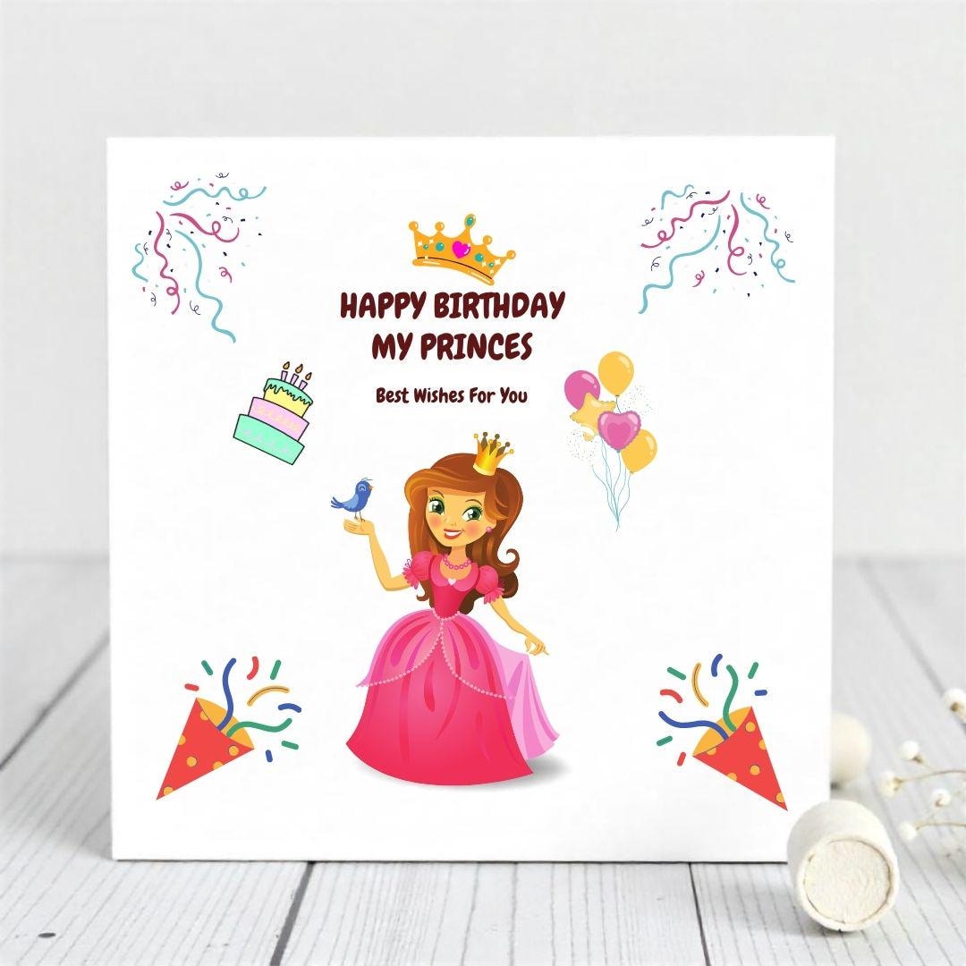 Princess Birthday Card for Girl-cute Princess Greeting Card- Princes ...