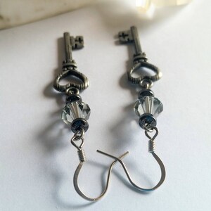 Hematite Crystal Skeleton Key Dangle Earrings Dark Academia - Etsy