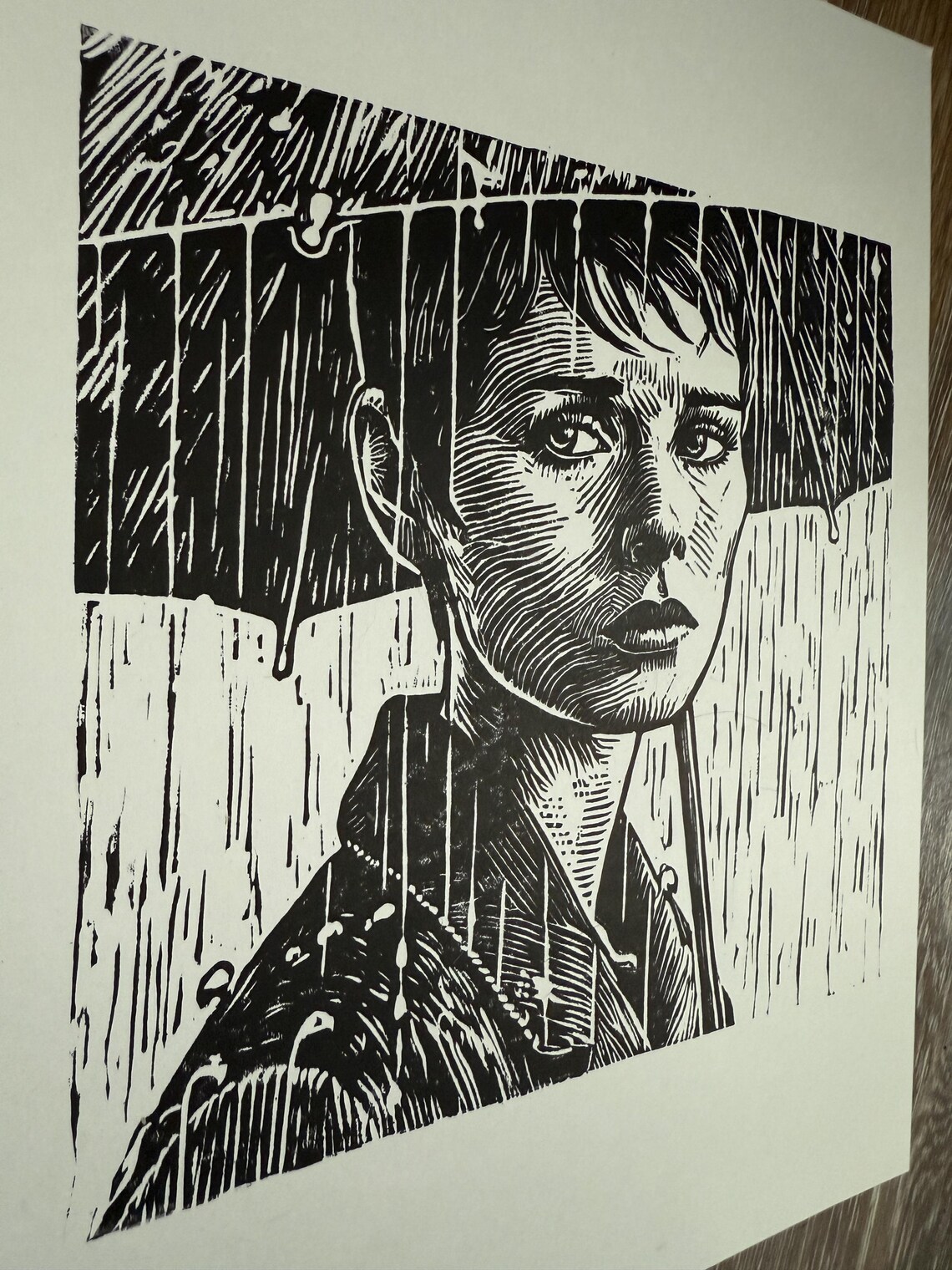 Linocut Print - "through the Rain" - Etsy