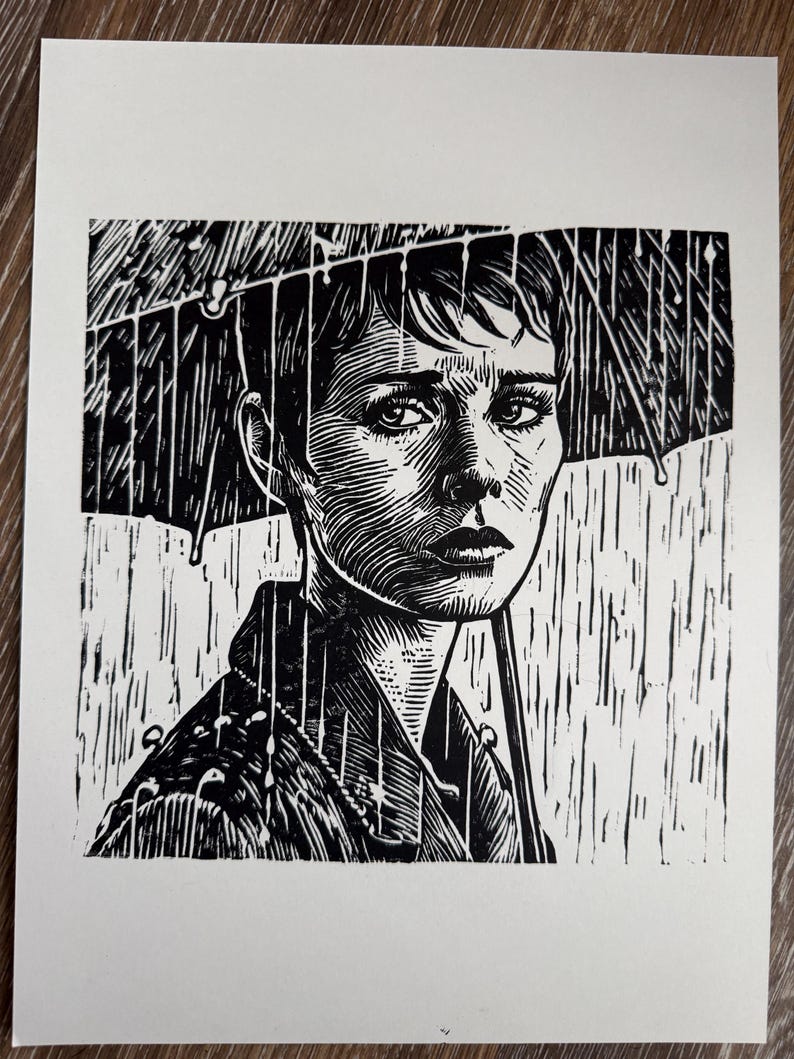 Linocut Print - "through the Rain" - Etsy