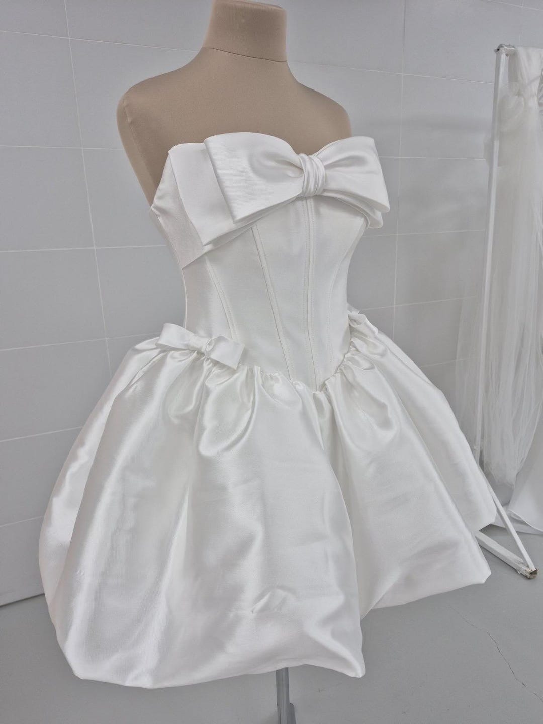 Short Ivory Mikado Wedding Dress Puffy Bubble Skirt Strapless short-ivory-mikado-wedding-dress-puffy-bubble-skirt-strapless