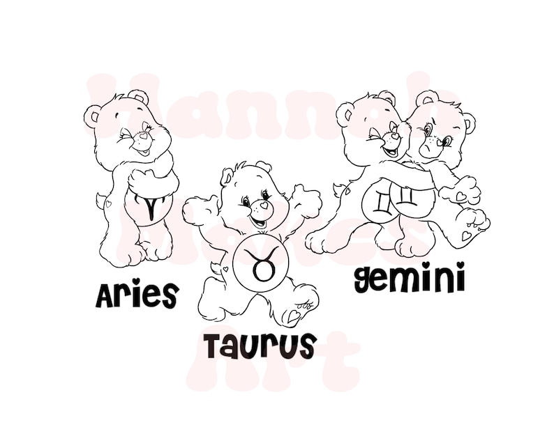 Care Bears Zodiac Tattoo Flash Sheets, Ready to Print, Printable ...