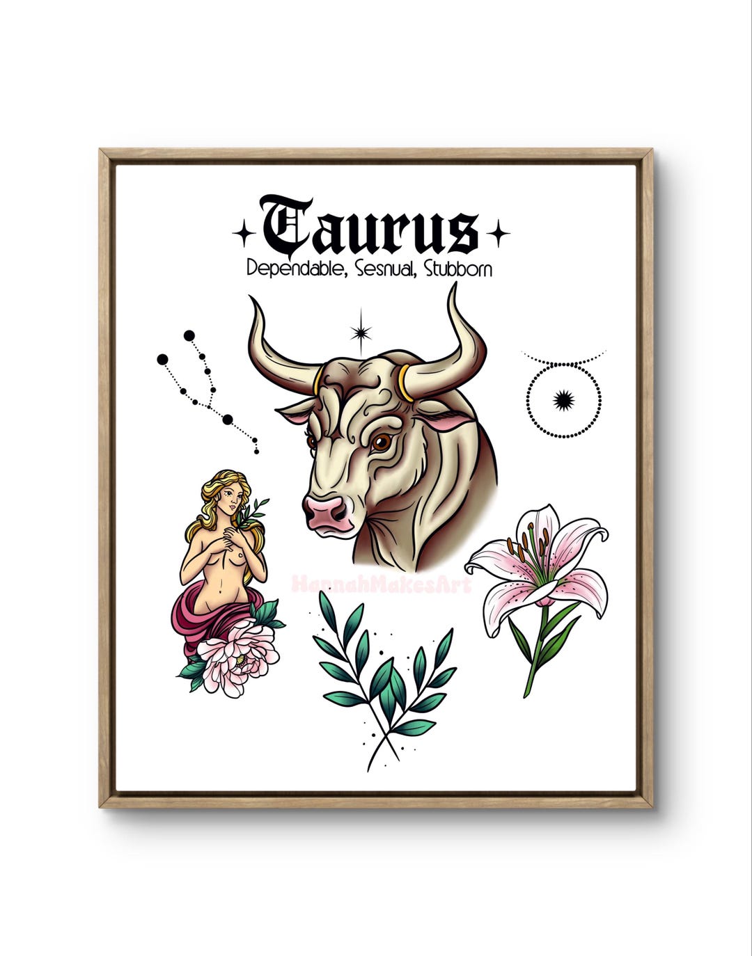 Taurus Tattoo Design, Printable, Ready to Print, Tattoo Flash Sheet ...