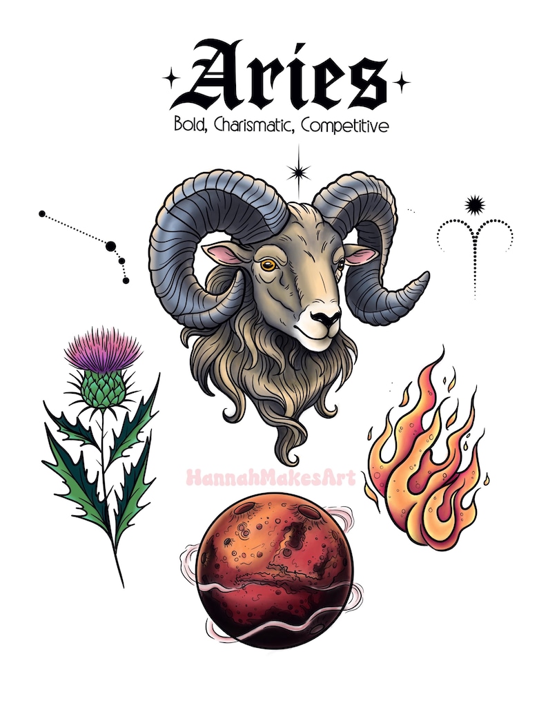 Aries Tattoo Design, Printable, Ready to Print, Tattoo Flash Sheet ...