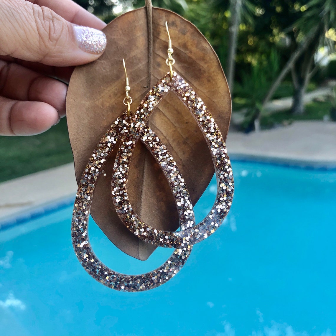 Bold Gold Glitter Teardrop Hoops - Etsy