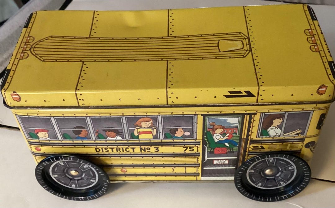 Vintage Tin School Bus With Moveable Wheels - Etsy
