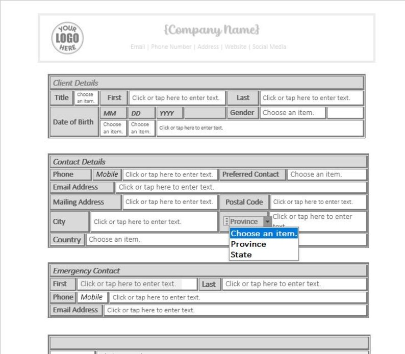 Grey Editable Client Intake Form | Microsoft Word Template | Instant ...