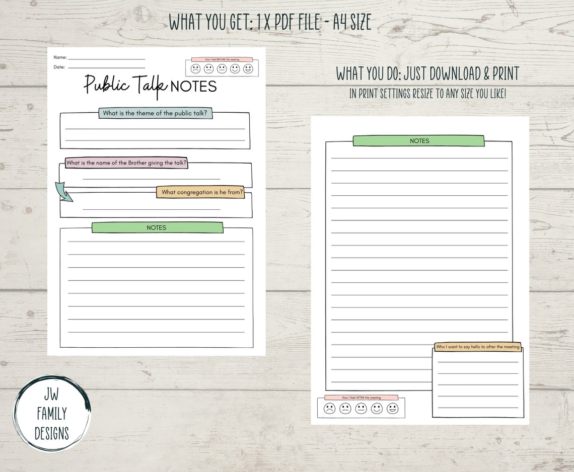 Printable JW Public Talk Notes PDF | Kids | Teens | Adults - Etsy