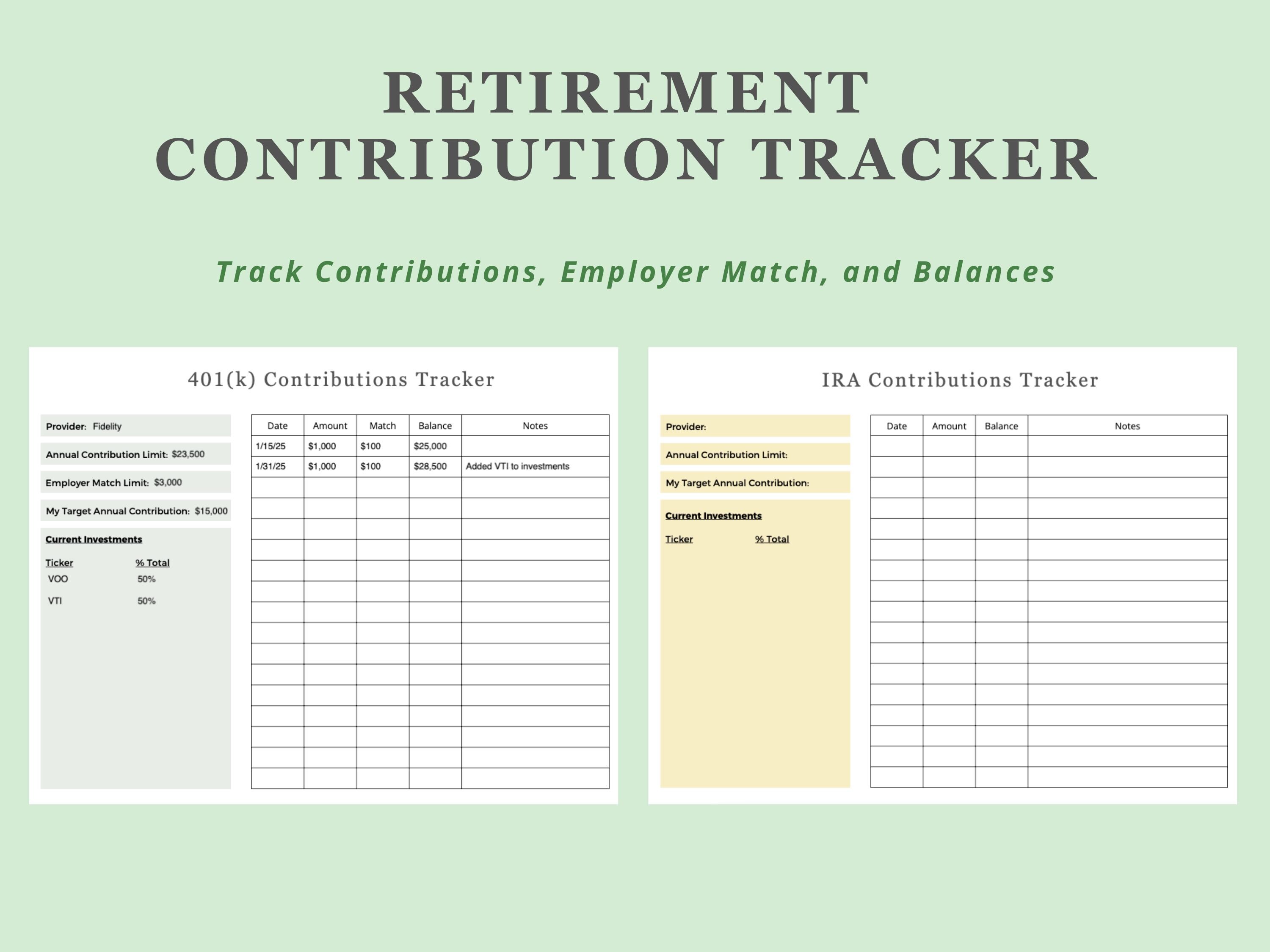 Editable Retirement Accounts Tracker|track 401(k) and Ira|printable ...