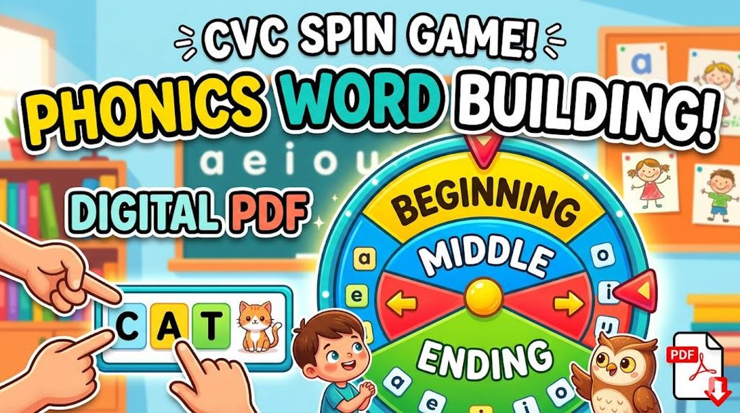 CVC Word Building Spin Game | Phonics Literacy Activity (digital PDF ...