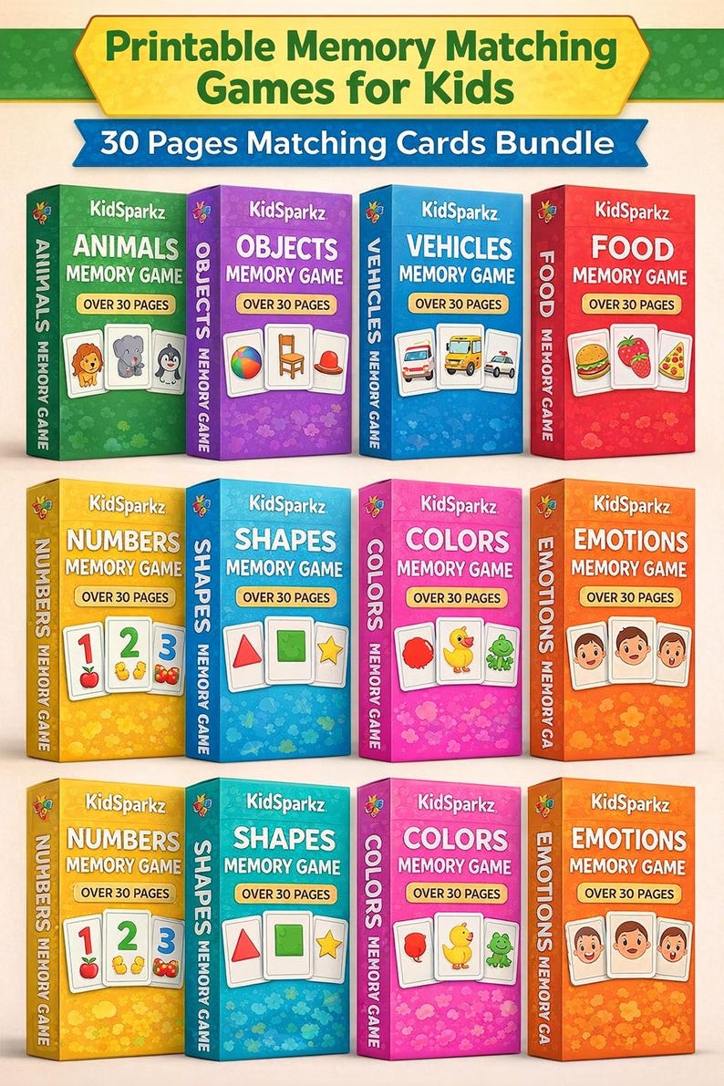 Printable Memory Matching Game | Kids Learning Activity (PDF Download) - Etsy