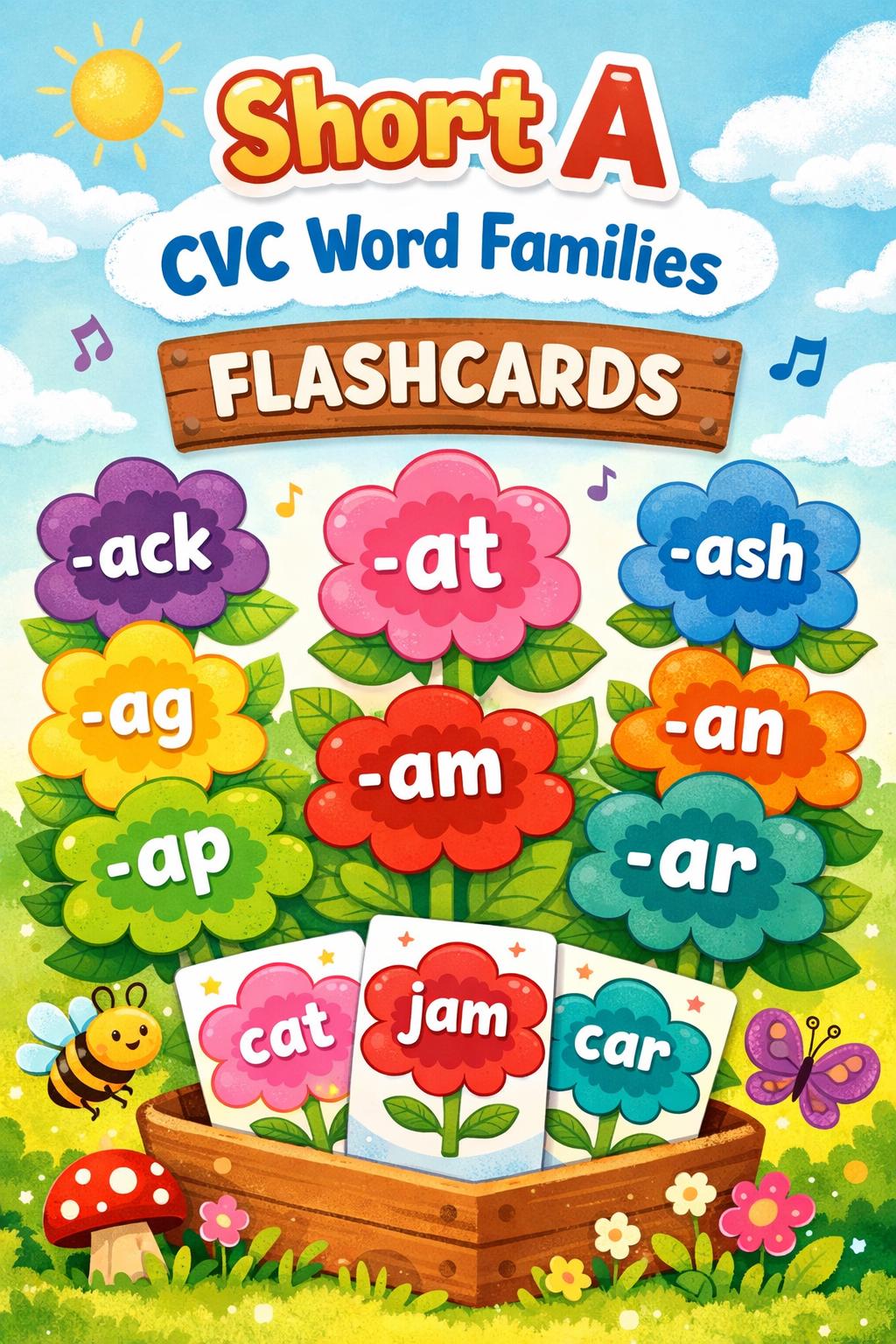 Short A CVC Word Family Flashcards | Flower Theme Printable (PDF ...