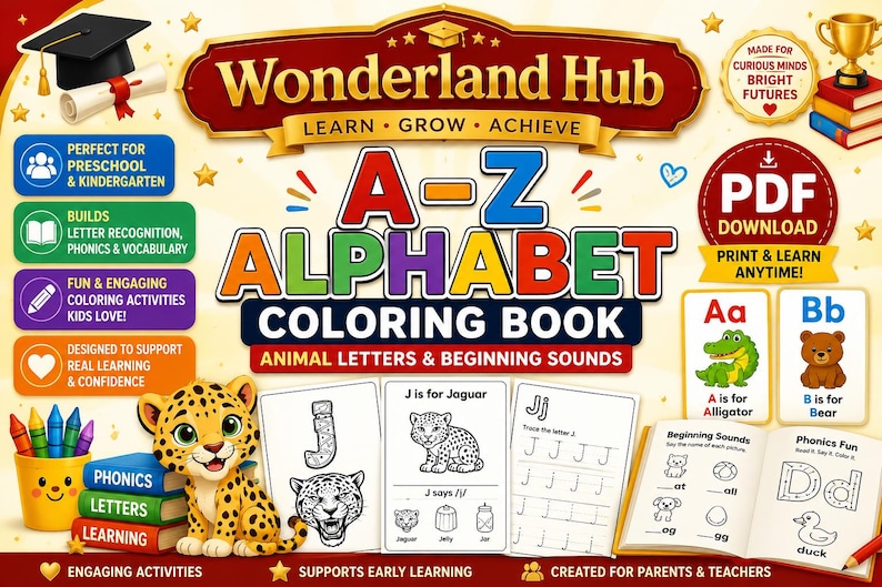 Alphabet Learning Bundle A-Z – Worksheets, Tracing Cards, Coloring Book ...
