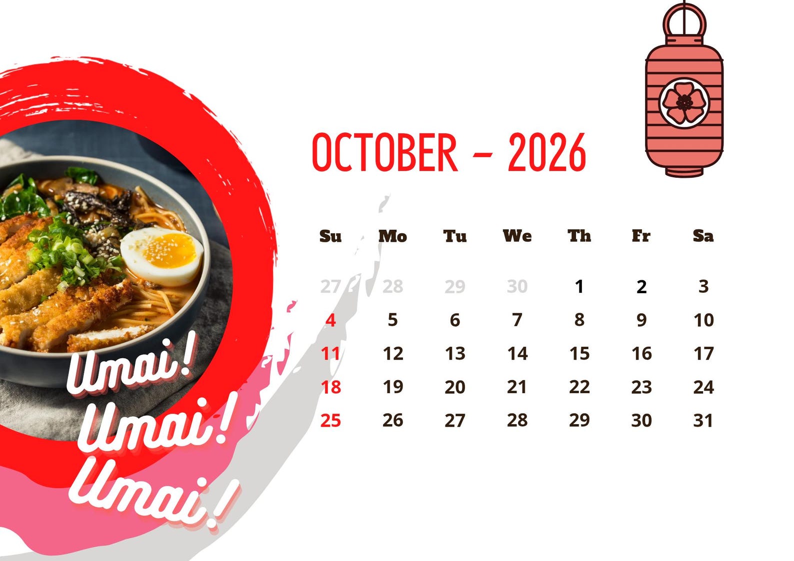 Minimalist Desktop Calendar Presentation2026 Red Japanese A5 Desk ...
