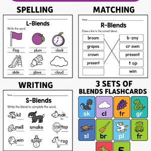 46-page L, R, S Consonant Blends Worksheets + 3 Sets Flashcards ...