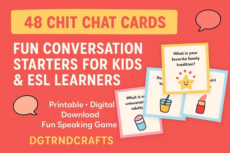 ESL Conversation Starter Cards | Chit Chat Prompts for Kids, Teens (PDF ...