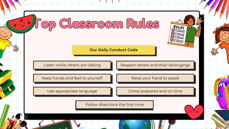 Classroom Rules Presentation | 25 Editable Slides for Back to School ...