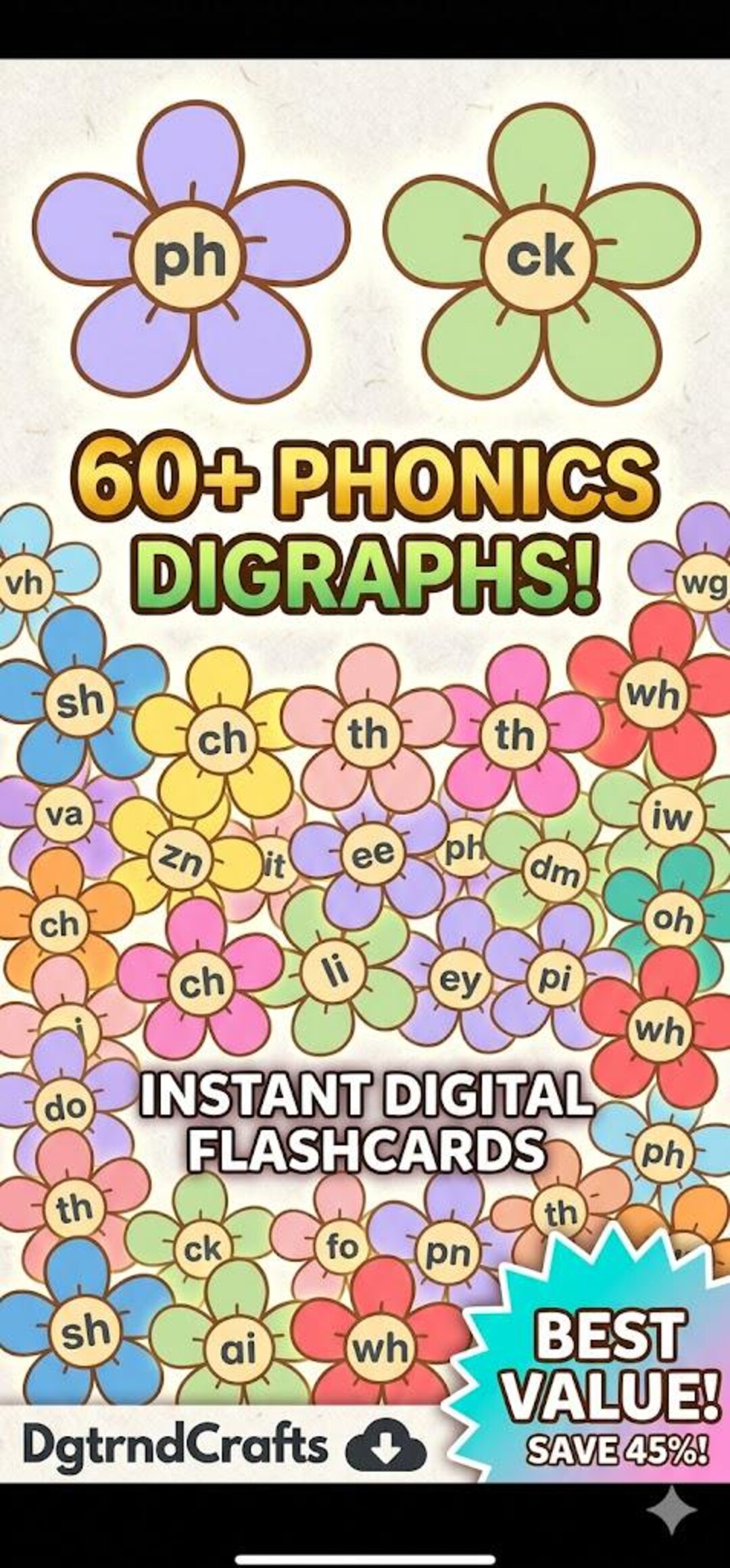 Flower Phonics Digraph Flashcards | Kindergarten Reading Activity ...