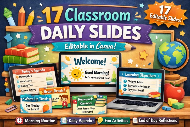 Editable Canva Classroom Daily Slides, Morning Agenda Template (digital ...