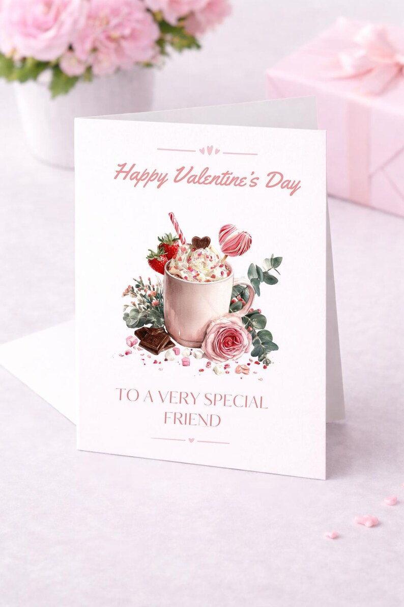 Friend Valentine's Day Card | Cozy Mug, Floral Design (digital Download ...