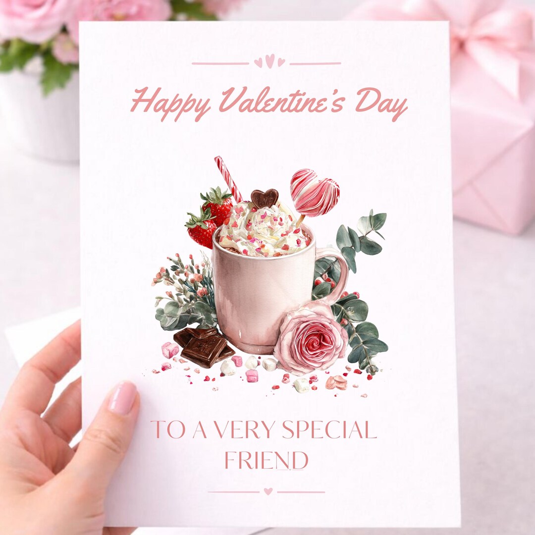 Friend Valentine's Day Card | Cozy Mug, Floral Design (digital Download ...