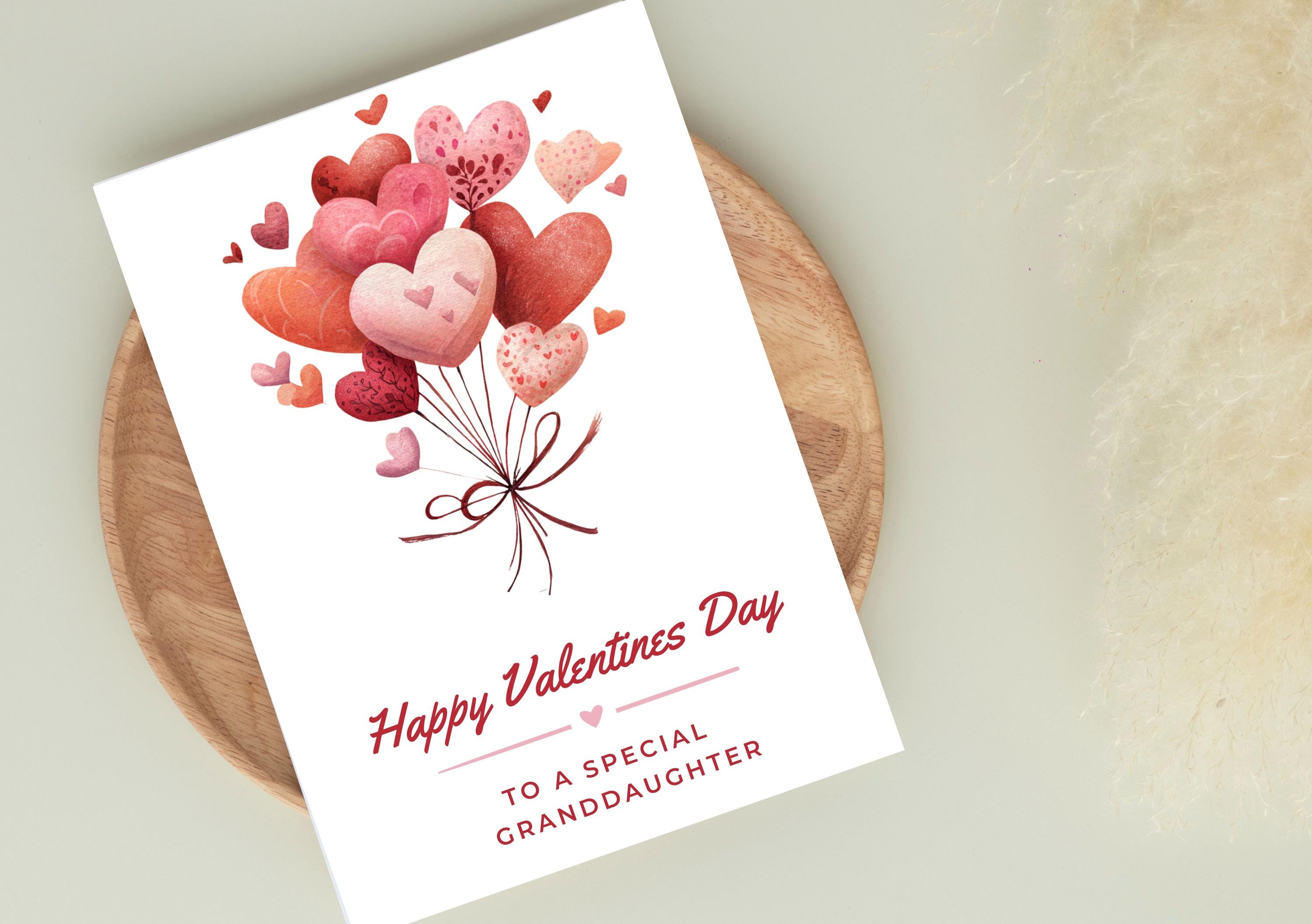 Granddaughter Valentine's Day Card | Watercolor Hearts (printable PDF ...