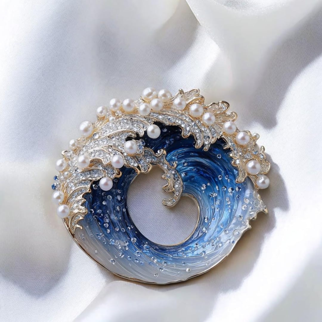 Hand-painted Starry Sky Wave Brooch: Pearl Ocean Pendant - Etsy