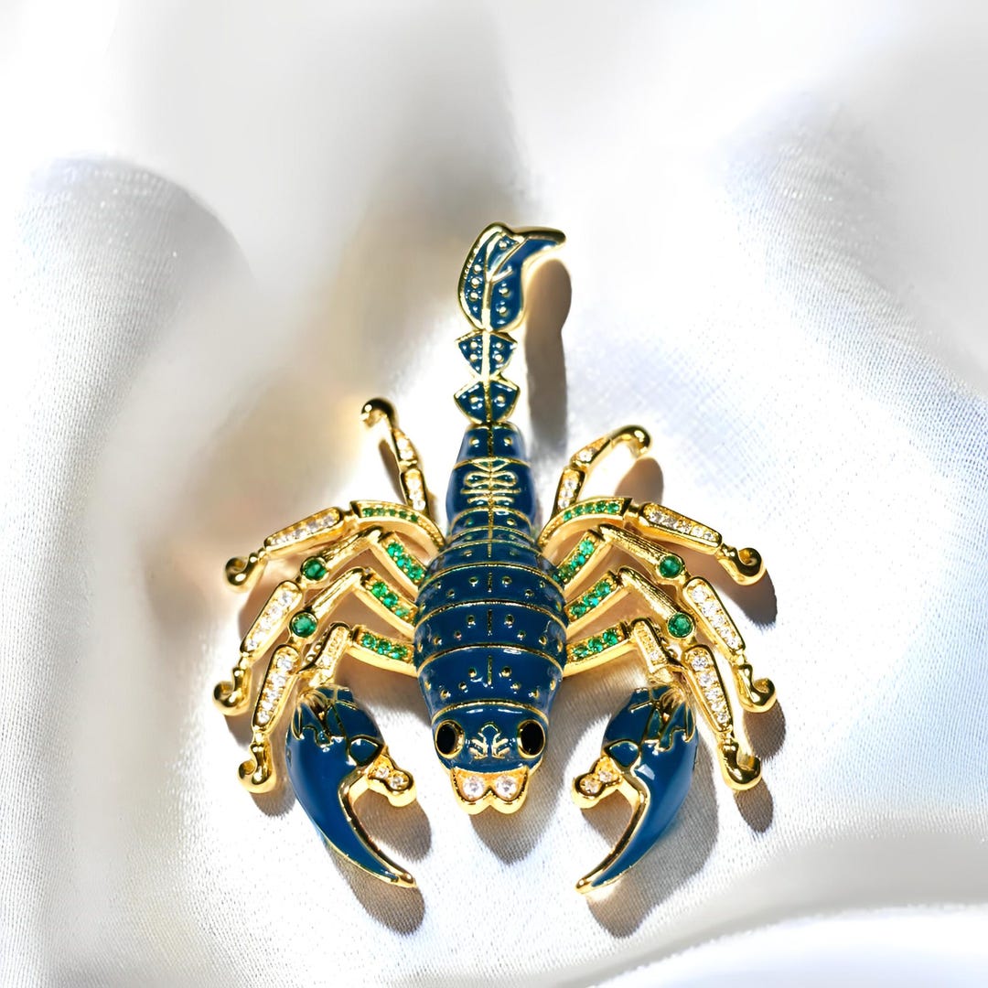 Retro and Unique Blue Scorpion Design Brooch, Pure Copper Handmade ...