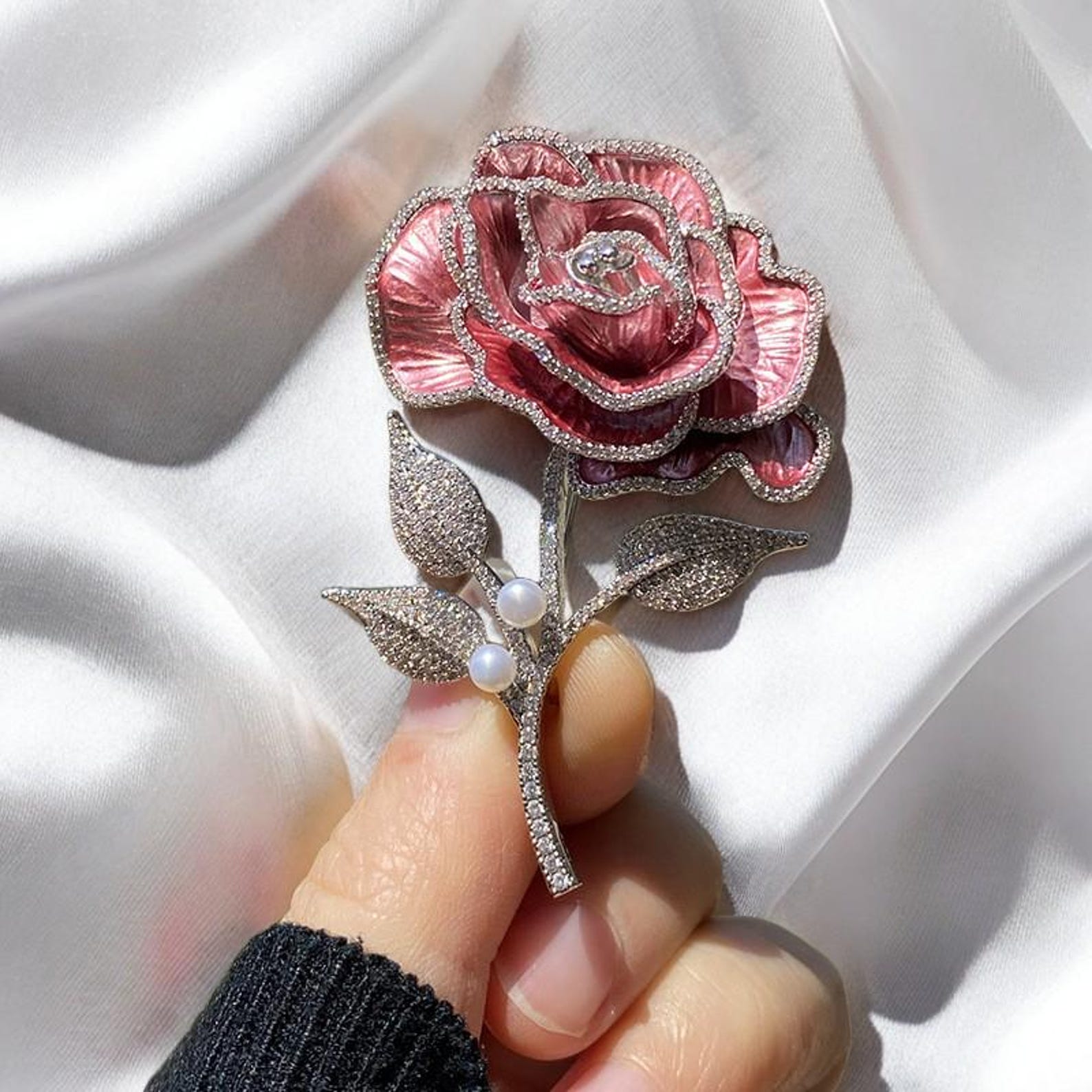 Luxurious Original Design Rose Brooch 3D Handmade Enamel Full ...
