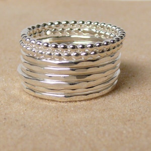Stacking Rings • Silver Layering Rings • Sterling Silver Stacking Rings • Silver Beaded Ring ...