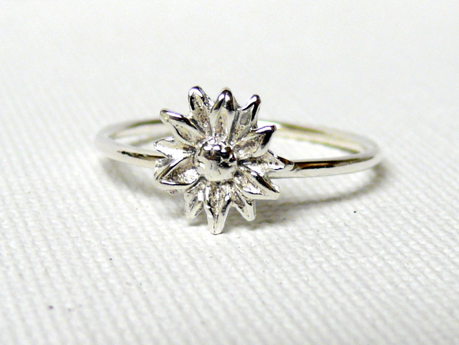 Silver Sunflower Ring Sterling Silver Flower Ring Silver Stacking Ring ...