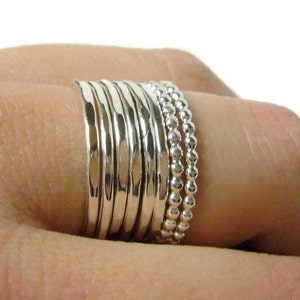 Stacking Rings • Silver Layering Rings • Sterling Silver Stacking Rings • Silver Beaded Ring ...