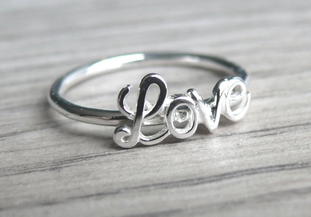 Script Love Ring • Sterling Silver Love Ring • Love Word Ring ...