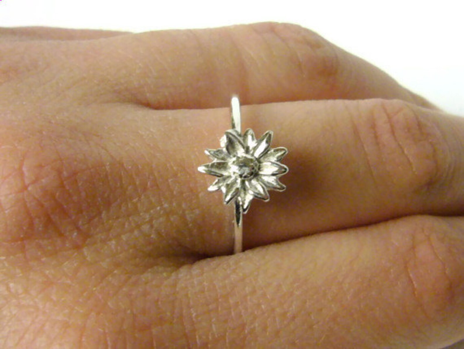 Silver Sunflower Ring Sterling Silver Flower Ring Silver Stacking Ring ...