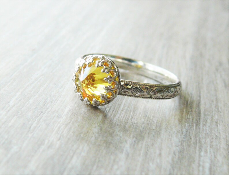 Yellow Gemstone Ring Silver birthstone ring Citrine Yellow | Etsy
