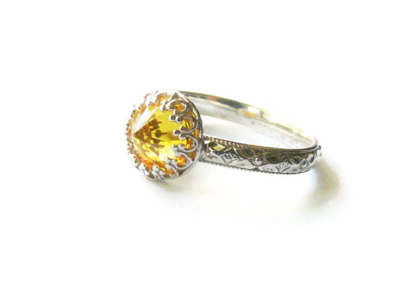 Yellow Gemstone Ring Silver birthstone ring Citrine Yellow | Etsy