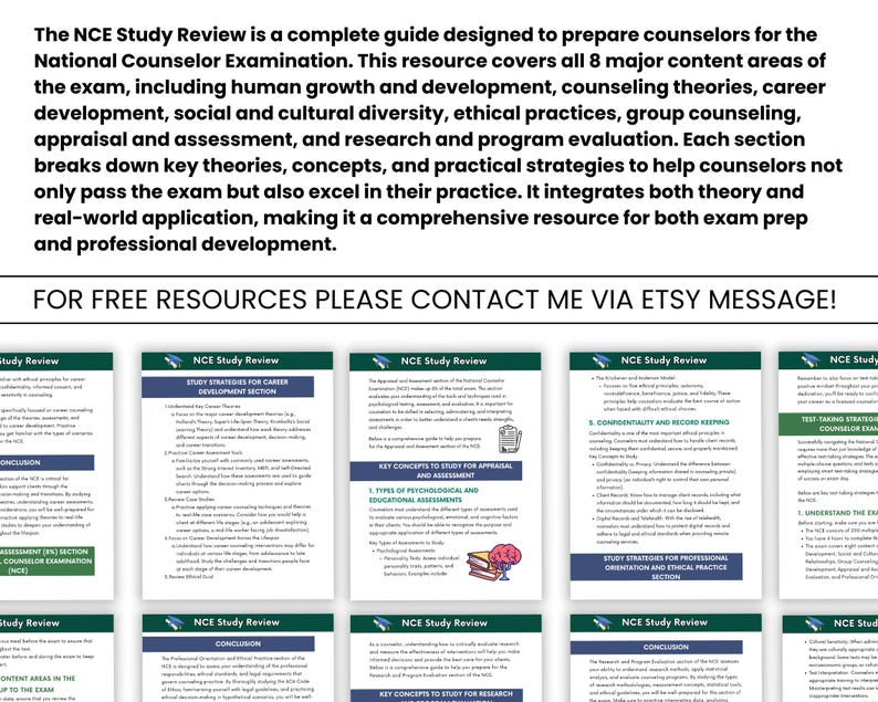 NCE Exam Study Guide: Detailed Notes, Mock Exams (PDF Download) - Etsy