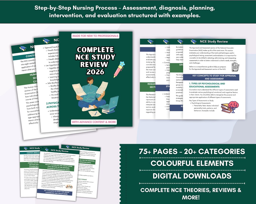 NCE Exam Study Guide: Detailed Notes, Mock Exams (PDF Download) - Etsy
