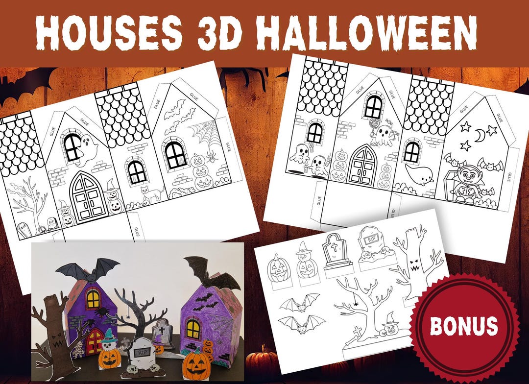 3D Halloween Haunted House Printable | DIY Coloring Craft (A4 & Letter ...