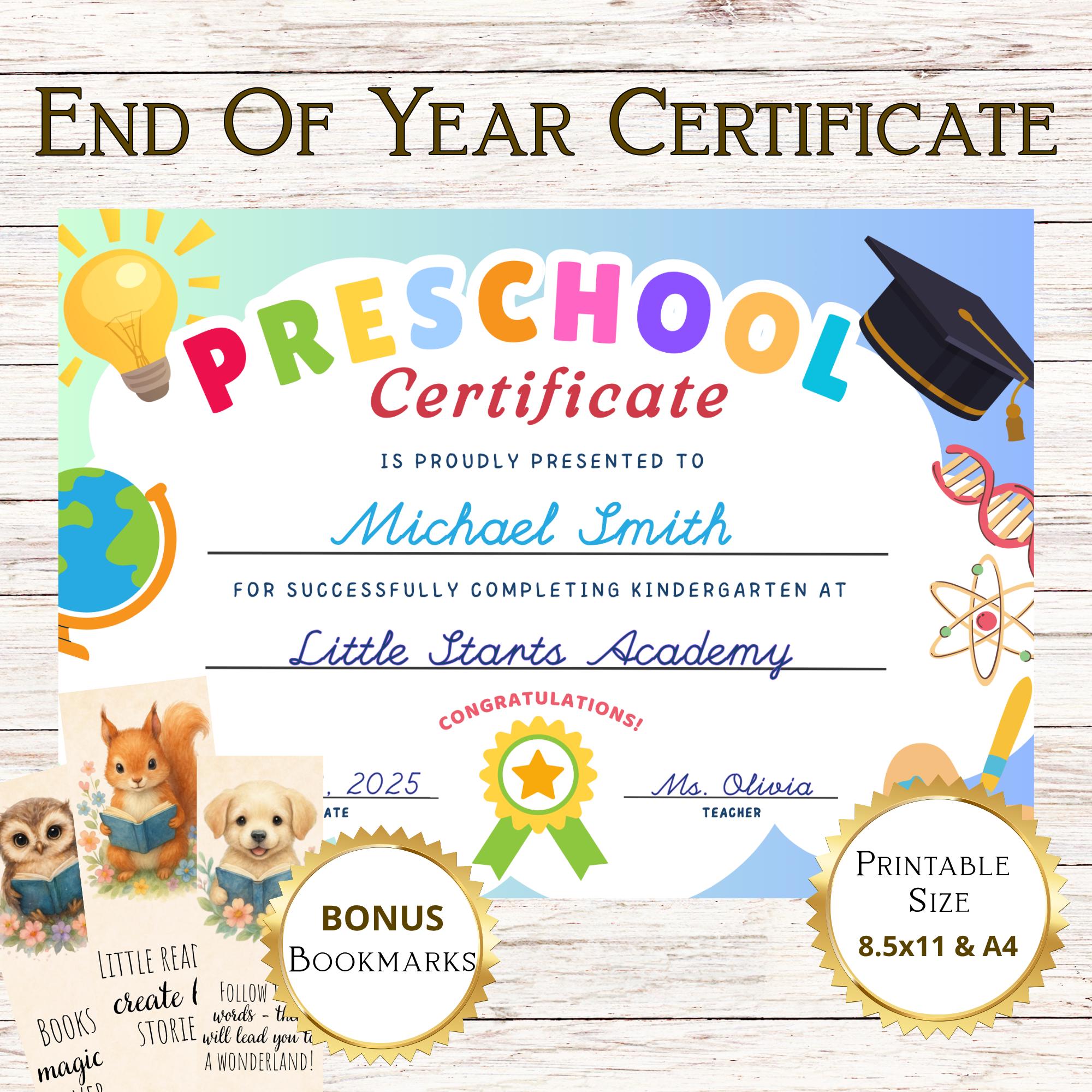 Preschool Graduation Certificate Printable: Fill-in PDF Award (US ...