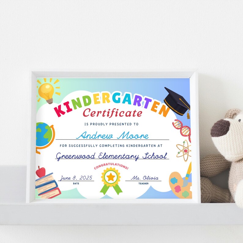 Kindergarten Graduation Certificate: Printable PDF Keepsake (fill-in ...