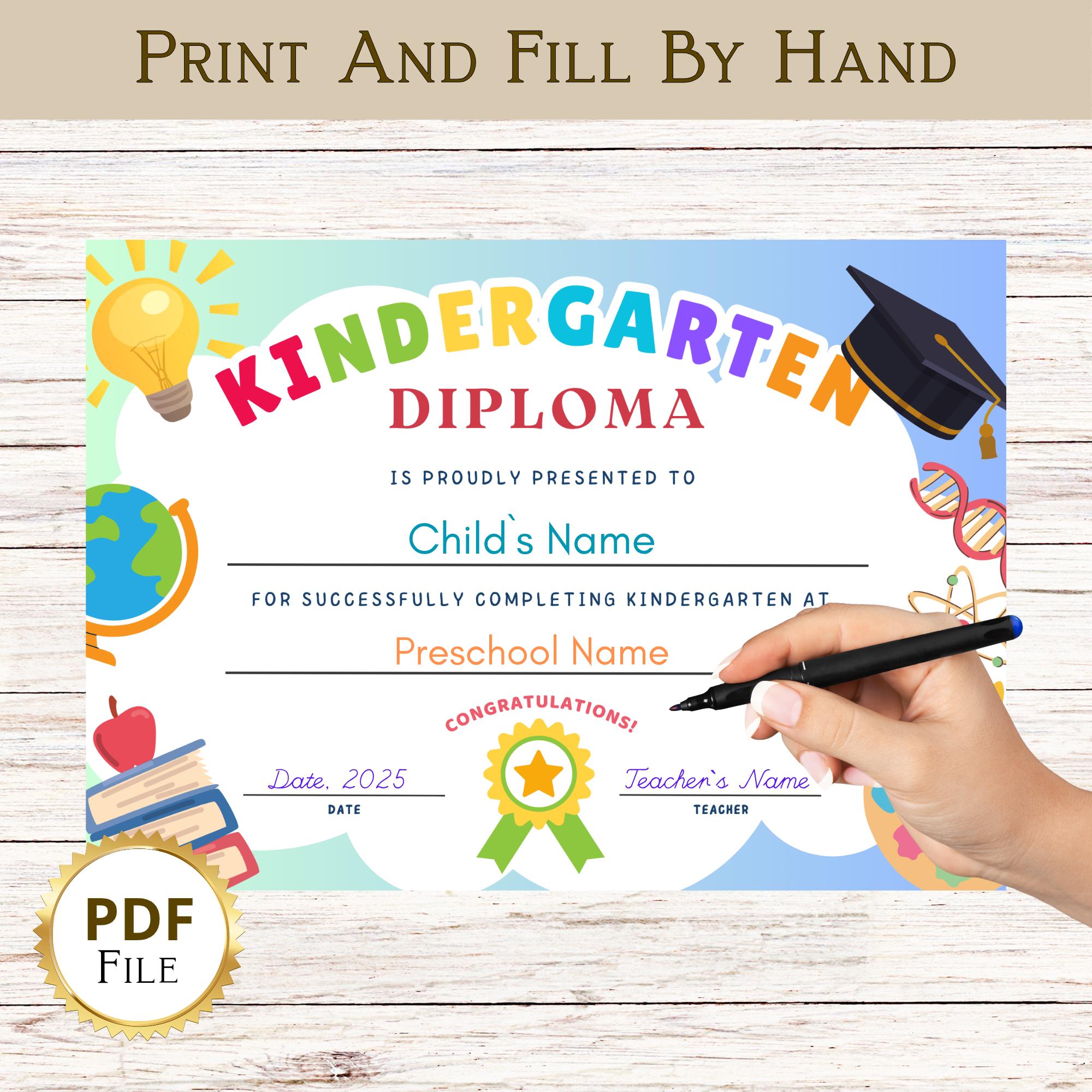 Kindergarten Graduation Diploma: Printable PDF With Bonus Questionnaire ...