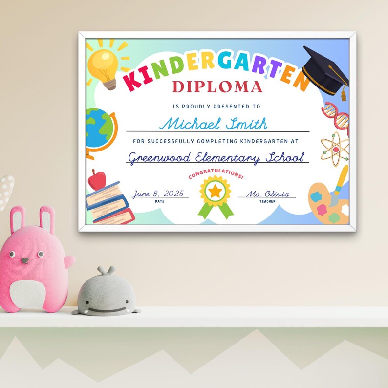Kindergarten Graduation Diploma: Printable PDF With Bonus Questionnaire ...
