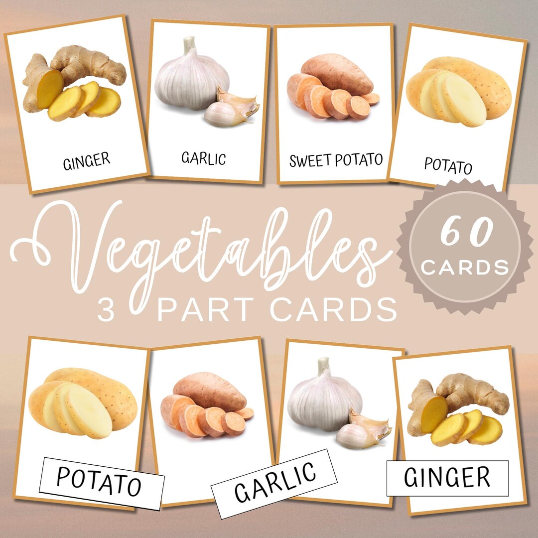 Montessori Vegetable 3-part Cards | Digital Download | Realistic ...