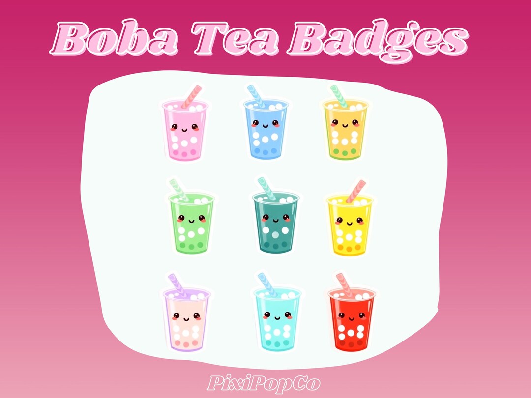 Kawaii Boba Tea Twitch Badges | 9 Cute Sub & Bit Badges | Chibi Smiling ...