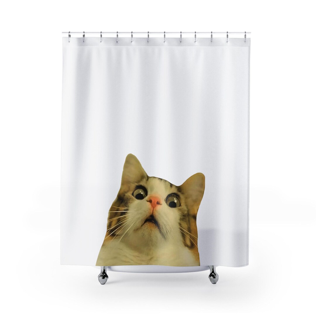 Funny Wide Eyed Cat Meme Shower Curtain: Quirky Bathroom Decor - Etsy
