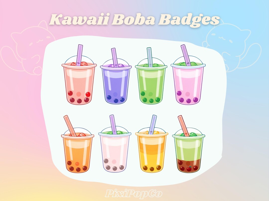 Kawaii Boba Tea Twitch Sub Badges | Cute Chibi Bubble Tea Badges for ...