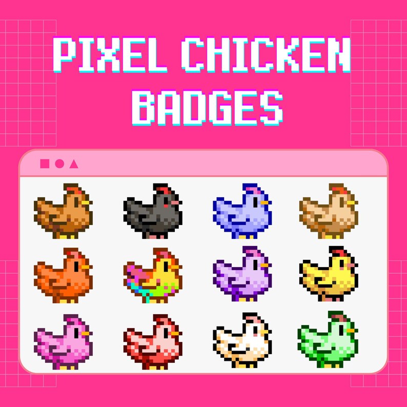 Kawaii Pixel Chicken Twitch Badges: Cozy Streamer Sub Badges (digital ...