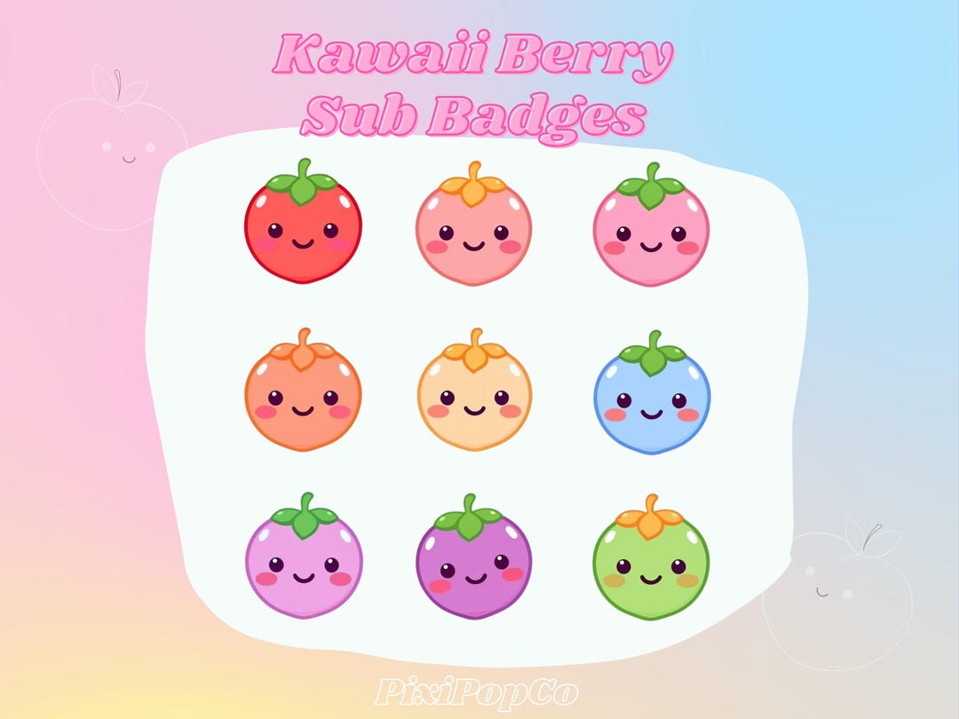 Kawaii Berry Twitch Sub Badges | Chibi Fruit Streamer Rewards (digital ...